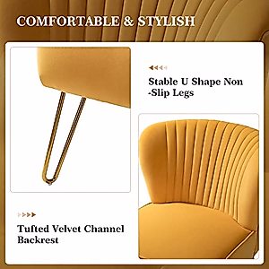 TINA'S HOME Modern Velvet Upholstered Accent Chair Set of 2,Velvet Fabric Tufted Back Single Sofa,Velvet Comfy Fabric Golden Metal Legs Armless Side Chair for Living Room Vanity Chair(Mustard)