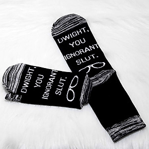 JXGZSO 2 Pairs Tv Show Inspired Socks Funny Fan Gift Dwight You Ignorant Slut Socks(Dwight)