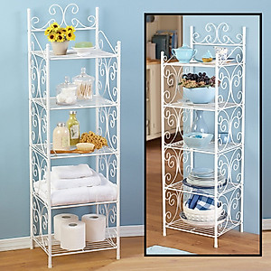 Collections Etc Scrollwork Design 5 Tier White Storage Shelf to Instantly Add Storage and Style