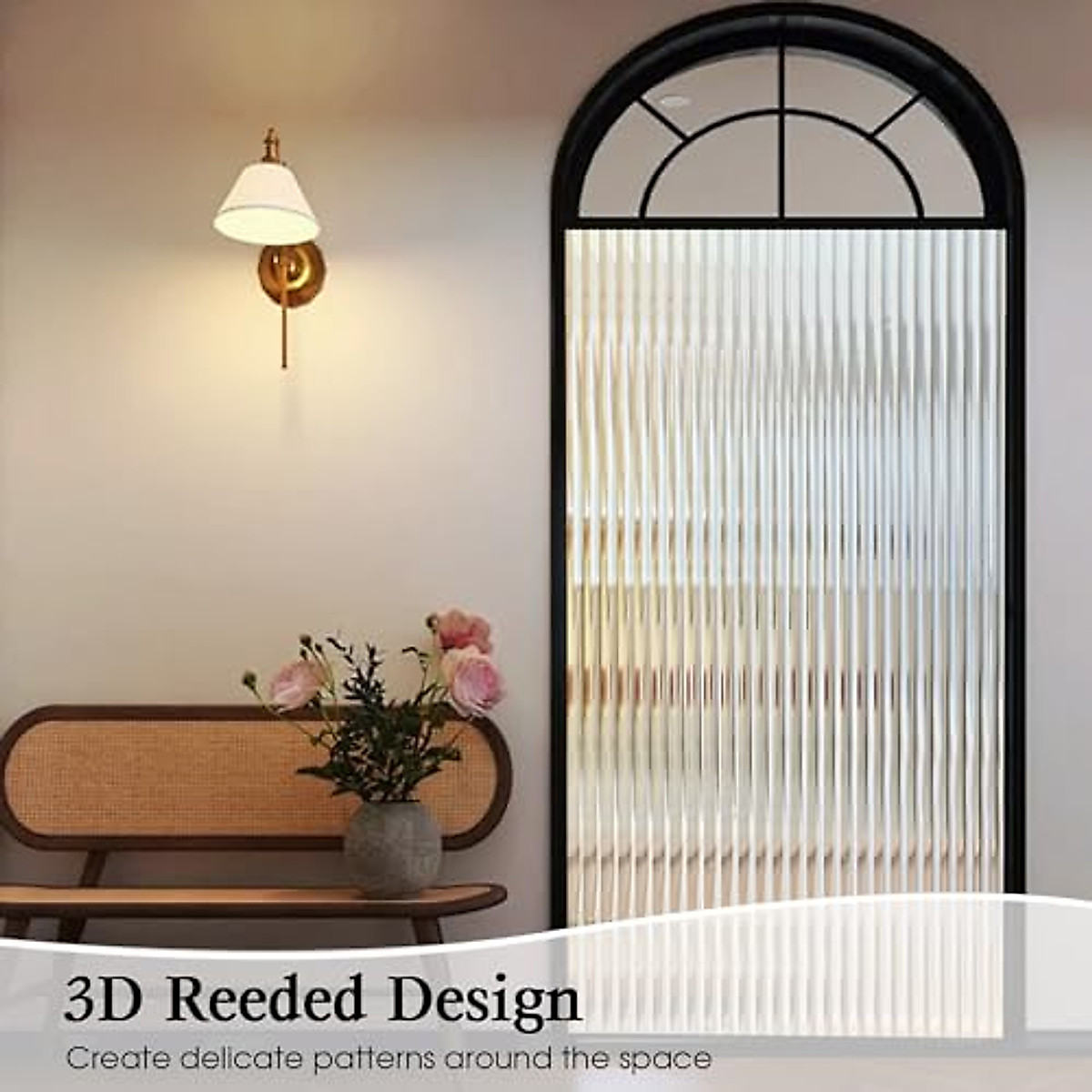 Windimiley Window Privacy Film 3D Reeded Glass Window Clings Bathroom Fluted Frosted Decorative Door Covering Adhesive UV Sun Blocking Heat Blocker Window Tint,23.1X157.4 in,Transparent