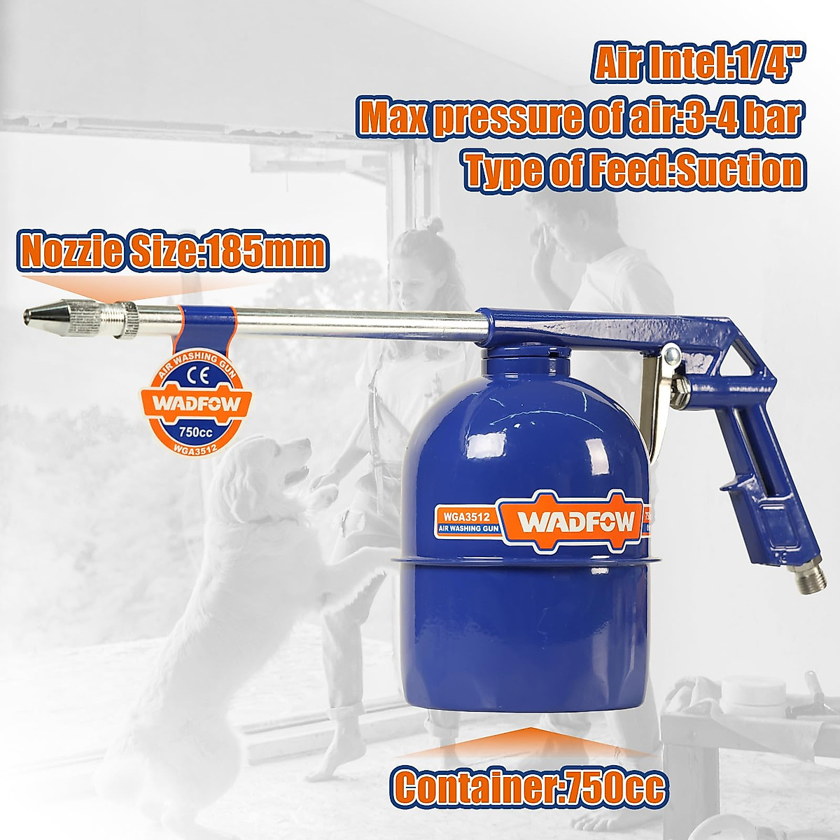 WADFOW WGA3512 Large Container Paint Sprayer,Air Washing Gun,Ideal for Engine Painting&Cleaning, Automotive,Home Interior and ExteriorFurniture,etc,Blue