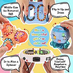 4 Pcs Rotating Bean Toys Set, Spinner Toys 2 in 1 Learning and Education Rotating Bean Cube Puzzle Stress Relief Gift for Kid Boy Girl Student Birthday Gift Classroom Prize(Cute)