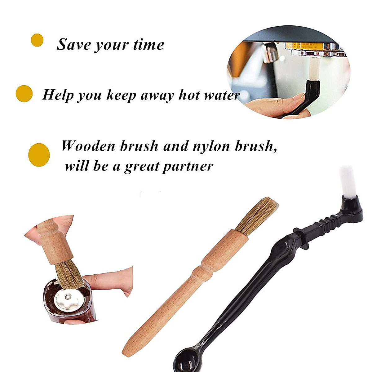 Coffee Brush Set Professional Espresso Brush Kit Include Wooden Coffee Grinder Machine Cleaning Brush and Nylon Espresso Brush for Coffee Machine Group Head (5)