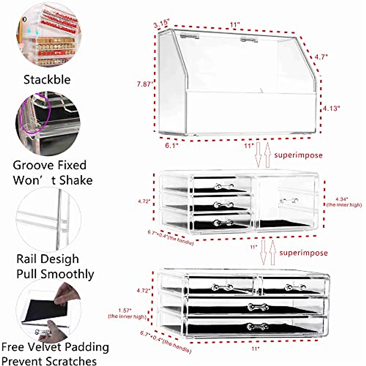 Makeup Organizers and Storage With Lid,Dustproof Waterproof Design Make up Organizer for Bathroom Countertop With 8 Drawers For Beauty Product,Skincare,Lotions,Perfume Cosmetic Storage Case
