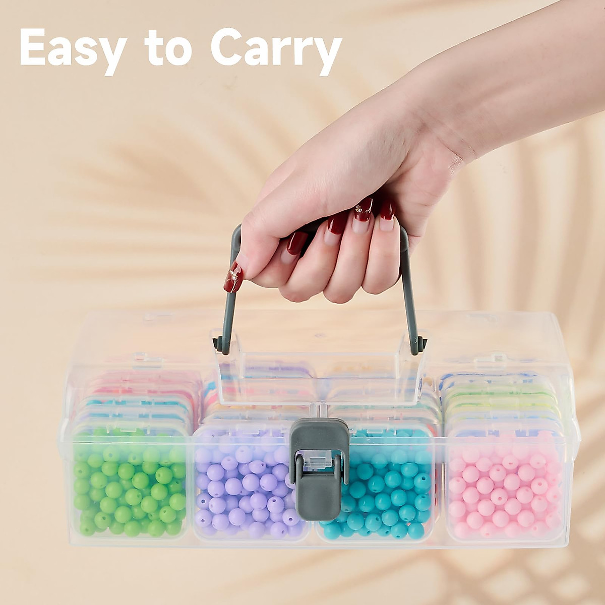 Mauproy Small Bead Organizers with Handle, 24 Pcs Plastic Storage Cases, Mini Clear Craft Containers with Hinged Lid and Label Small Parts Storage Boxes for DIY Art Craft Accessories