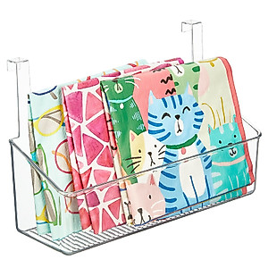 mDesign Plastic Kitchen Over Door Storage Basket Organizers for Kitchen Organization - Hanging Back of Door Holder Rack for Aluminum Foil, Plastic Wrap, or Sandwich Bags, Ligne Collection, Clear