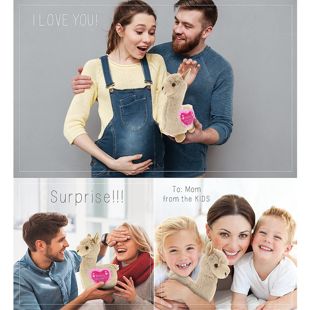 DolliBu Happy Mother's Day Super Soft Plush Beige Llama Figure - Cute Stuffed Animal with Pink Heart Message for Best Mommy, Grandma, Wife, Daughter - 11 Inch