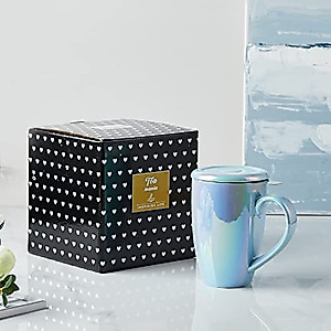 Jemirry Tea Cup with Infuser and Lid, Ceramic Cup with Lid, Tea Cup Tea Mug for Tea Lover, Porcelain Tea Strainer Cup, Tea Infuser Cup with Infuser Basket and Lid - Blue