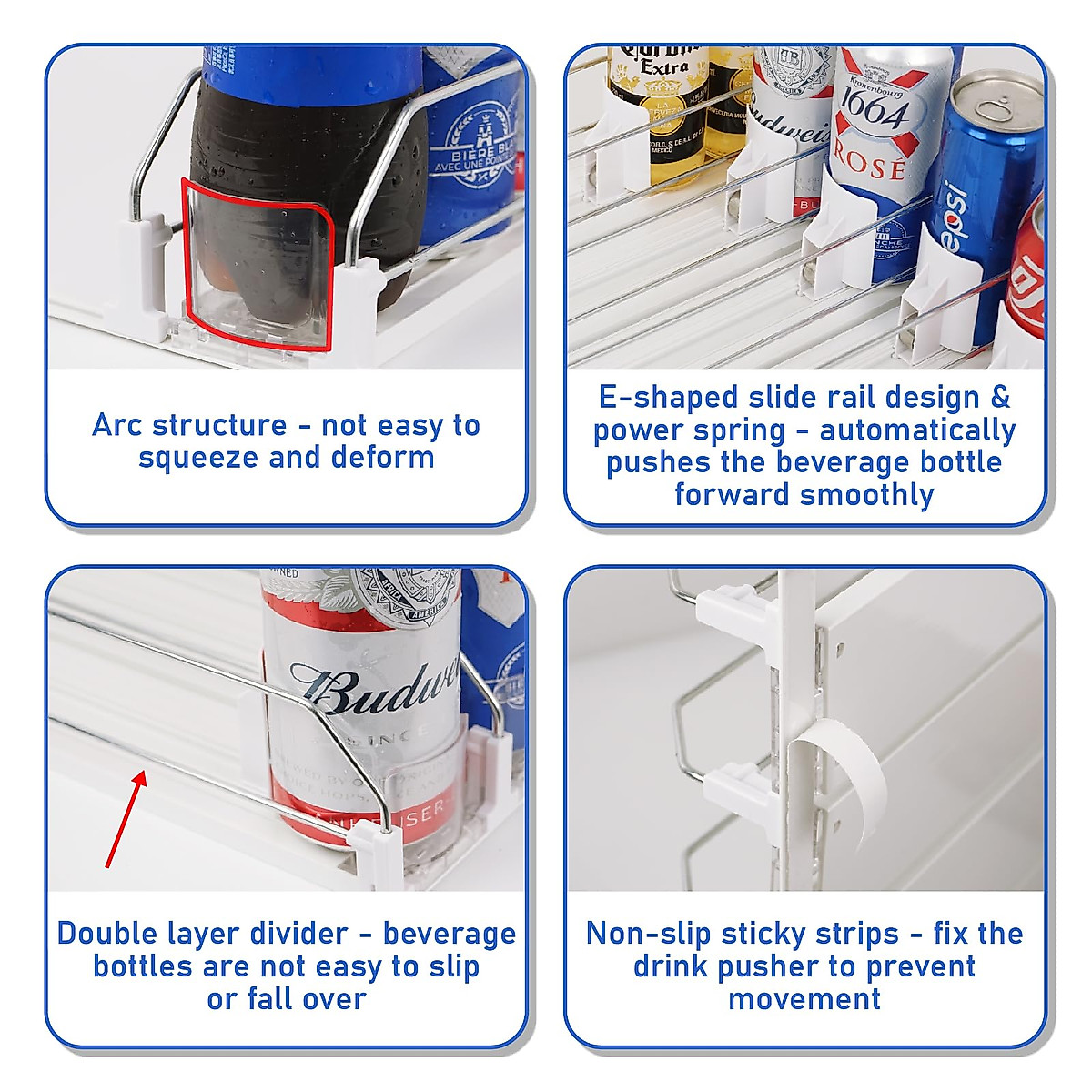 Nisorpa Drink Organizer For Fridge Dispenser, 5 Rows Soda Can Dispenser Water Bottle Organizer For Refrigerator Automatic Beverage Dispenser Pusher Glide Width Adjustable Beer Dispenser for Fridge