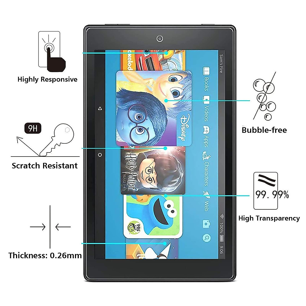 [2-Pack] Macoku All-New Fire 7 Screen Protector (2019/2017 Release -9th /7th Generation) Bubble-Free High Sensitivity Anti Fingerprint Scratch Tempered Glass/HD / 9H Hardness (2 Pack)