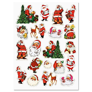 CURRENT Retro Santa Christmas Stickers - 40 Stickers, Two 8-1/2" x 11" Sheets, Holiday Themed, Great for Teachers, Students, Scrapbooking, DIY Arts and Crafts, Gift Wrap