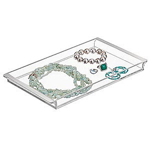 mDesign Plastic Bathroom Counter Tray and Organizer - Perfume, Guest Hand Towel, Makeup, and Accessory Holder Tray for Bathroom Countertop and Vanity - Petal Collection - Clear/Chrome