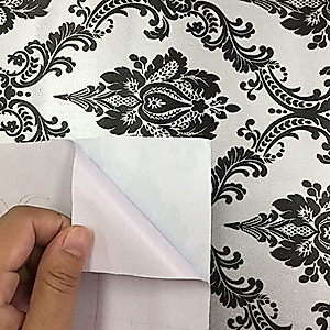 Yifely Retro Black Damask Furniture Paper Self-Adhesive Shelf Liner Light Grey Table Dresser Decor Sticker 17.7 Inch by 9.8 Feet