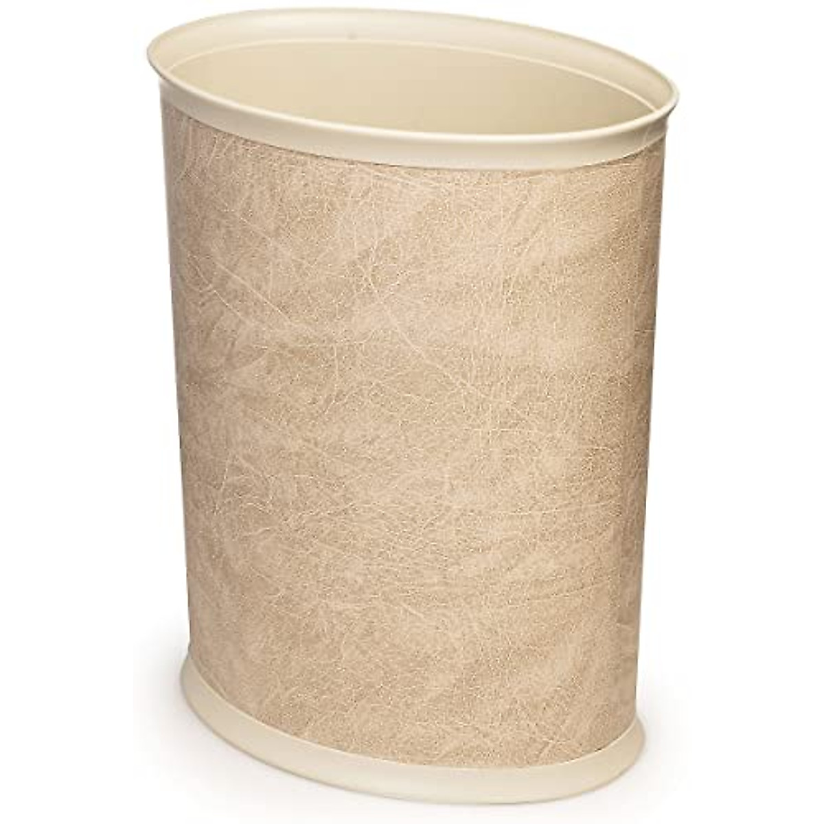 Made in USA Set of 2 Faux Beige Leather 5-Gallon Vinyl Waste Basket & Cube Tissue Box Cover