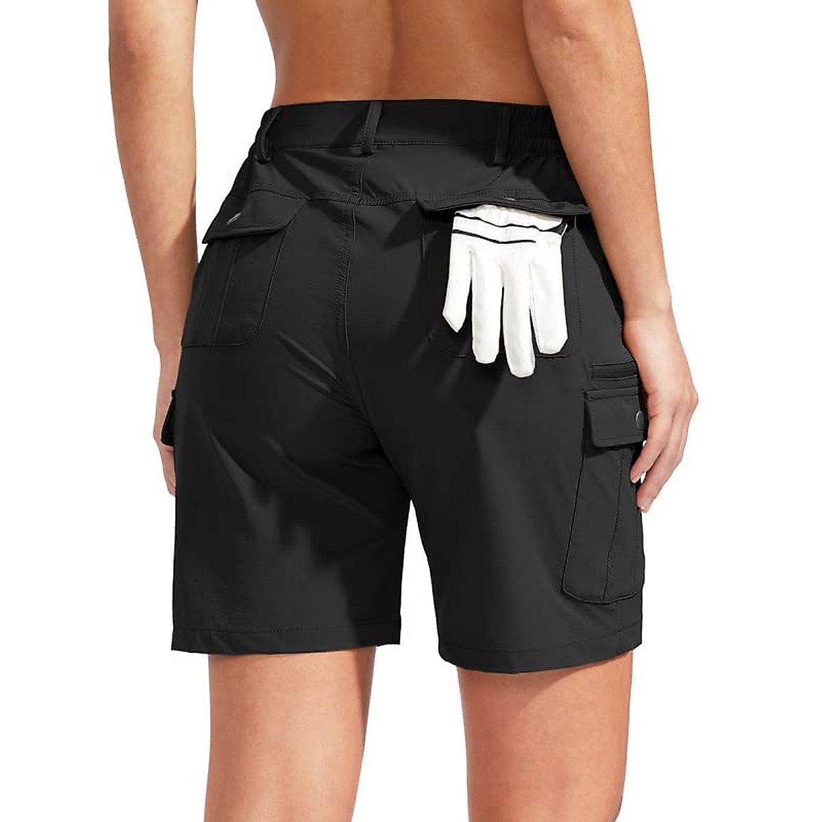 SANTINY Women's Hiking Cargo Shorts with 7 Pockets Lightweight Quick Dry 7 Inch Long Golf Shorts for Women Casual Summer (Black_L)