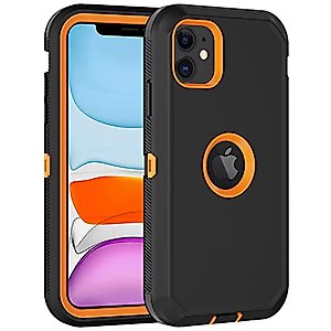 Aimoll-88 iPhone 11 Heavy Duty Case - Built-in Screen Protector, Shockproof & Dust Proof, Rugged 3-Layer Protection, Black/Orange