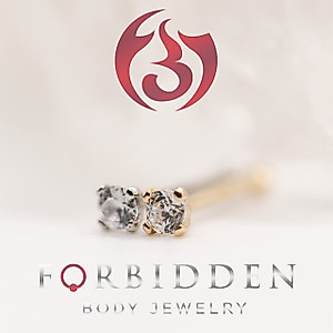 Forbidden Body Jewelry Set of 2: 22g 18k Gold Plated Sterling Silver CZ Simulated Diamond Nose Stud, 2.5mm Crystal