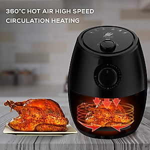 J-Jati Air Fryer Cool Touch Housing Dial/Digital Hot Air Healthy Frying Oil-Free AirFryer Auto Shutoff, Dishwasher safe parts, Space Saving Black (2.0L)