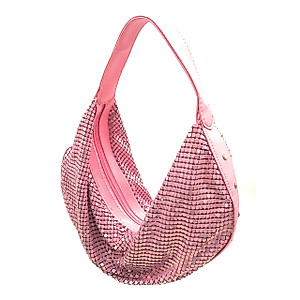 Womens Hand carry Hobo Bag clutch metal mesh evening purse for Cocktail Party Prom Wedding Banquet (Pink)