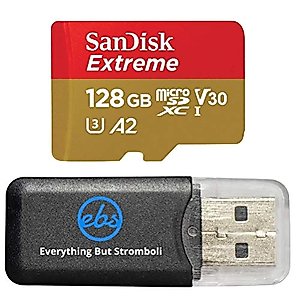SanDisk Extreme V30 A2 128GB MicroSD Memory Card 4K SDXC Works with DJI Mavic Mini Drone Flycam Bundle with (1) Everything But Stromboli Micro Card Reader