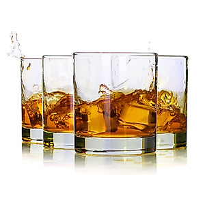 LUXU Whiskey Glasses,Premium 11 OZ Scotch Glasses Set of 4,Old Fashioned Whiskey Glasses,Perfect Idea for Scotch Lovers,Style Glassware for Bourbon,Rum glasses,Bar whiskey glasses,Clear
