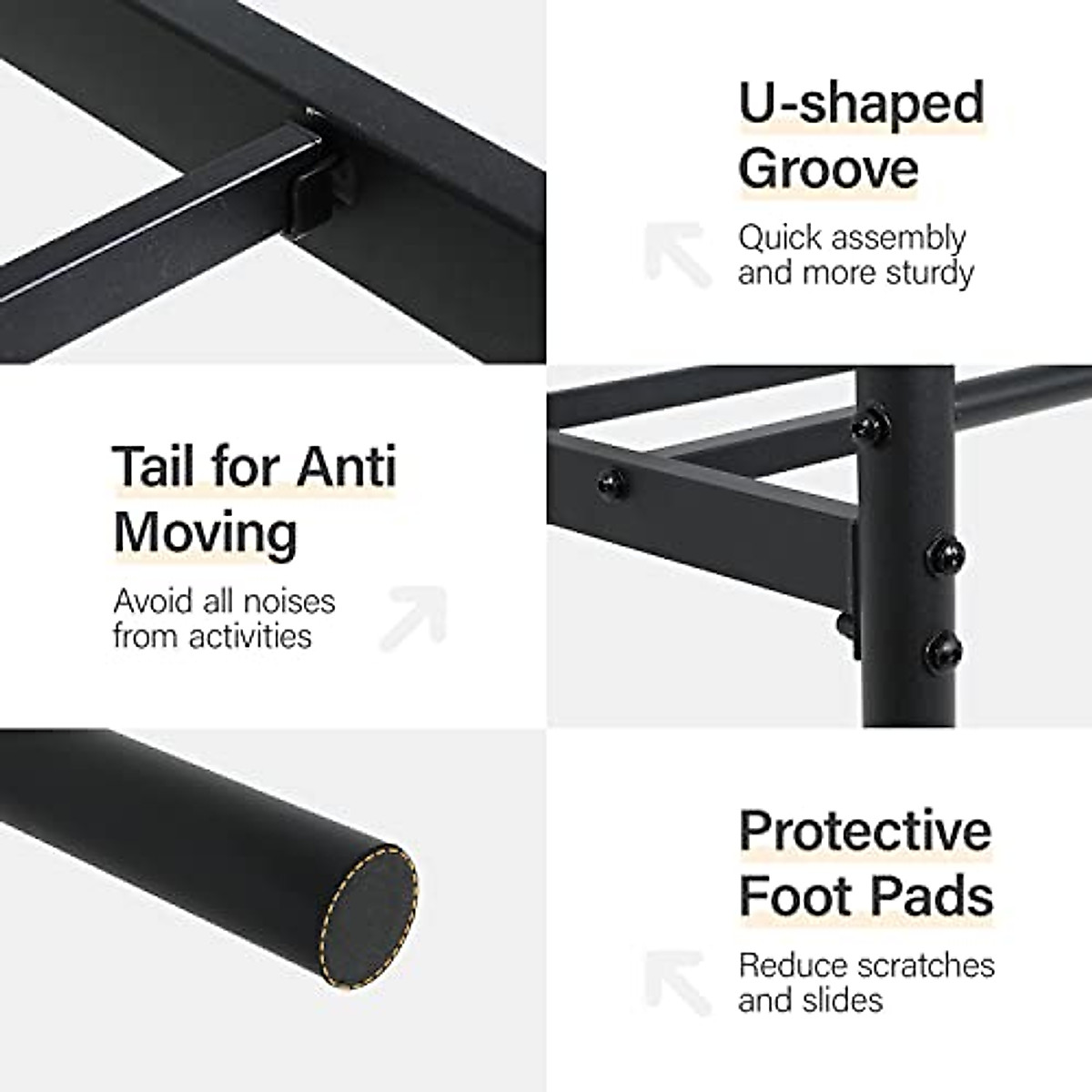 Metal Platform Bed Frame Queen Mattress Foundation Heavy-Duty Steel Slat Noise-Free Support with Headboard & Foot Board NO Boxing Spring Needed Under-Bed Storage Easy Assembly, Queen