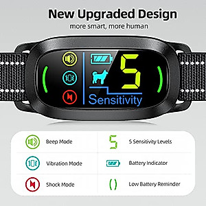 Dog Bark Collar, FAFAFROG Rechargeable Smart Barking Collar, Anti Bark Training Collar with 5 Adjustable Sensitivity Beep Vibration Shock, Bark Shock Collar for Large Medium Small Dogs (Black)