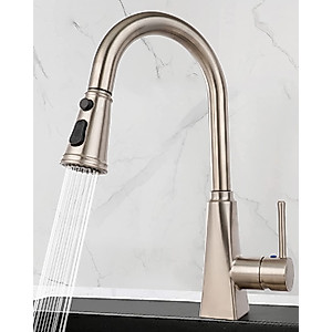 Pull Down Kitchen Faucet Head Replacement, 3-Function Kitchen Sink Faucet Head Sprayer Head Nozzle with 10 Adapters, Compatible with Moen, American Standard, Delta, Kohler Faucets-Brushed Nickel