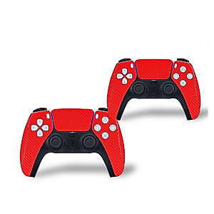 HAO Carbon Fibre Skin for PS5 Console and 2 Controllers Sticker Same Decal, Durable, Scratch Resistant, Bubble-Free Cover Compatible with Playstation 5 (Red,Playstation 5 Digital Edition)