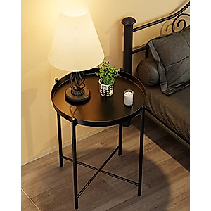 EKNITEY End Table,Folding Metal Side Table Waterproof Small Coffee Table Sofa Side Table with Removable Tray for Living Room Bedroom Balcony and Office