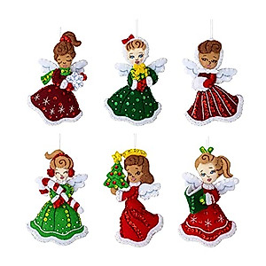 Bucilla Felt Applique 6 Piece Ornament Making Kit, Christmas Angels, Perfect for DIY Arts and Crafts, 89493E