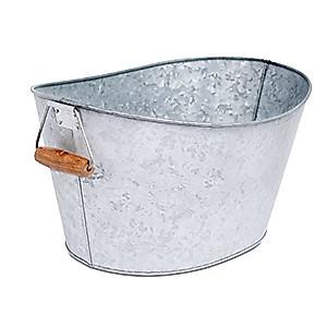 BirdRock Home Galvanized Beverage Tub, Caddy and Tray Set - 3 Piece - Party Tray Platter Drink Holder - Silverware Caddy - Wooden Handles