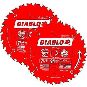Freud D0724A Diablo 7-1/4-inch 24T ATB Thin Kerf Framing Saw Blades, 2-Pack