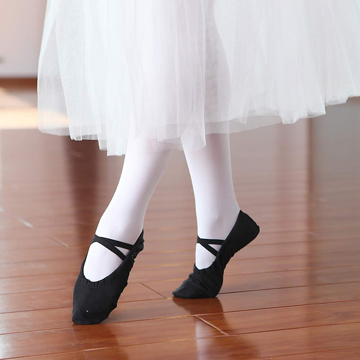 Stelle Canvas Ballet Shoes Toddler Girls Ballet Slippers No-Tie Boys Dance Shoes(Black,2MB)