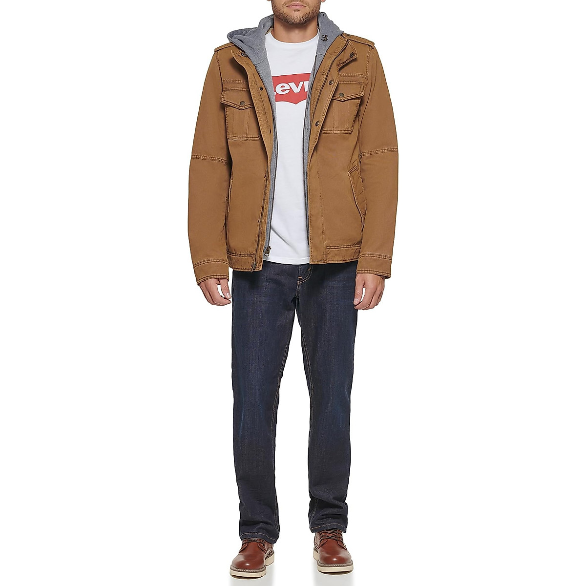 Levi's mens Four-pocket Hooded Jacket, Brown, Large US