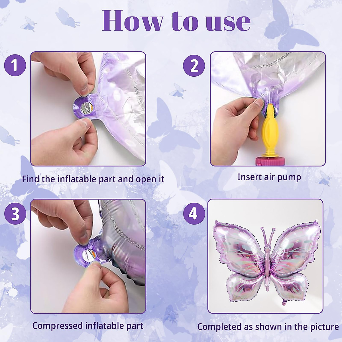 10 PCS Butterfly Balloons, Gradient Giant Butterfly Foil Mylar Balloon Butterfly Birthday Decorations for Butterfly Theme Birthday Party Wedding Supplies (Pink Purple, Green,Blue)