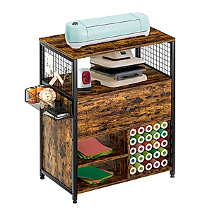 Qiaoxuan Craft Organizer and Storage Table Compatible with Cricut Machines, Craft Storage Cabinet with Vinyl Roll Holder, Craft Cabinet Workstation Tool Holder for Craft Room Home Office