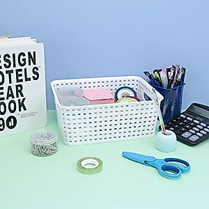 Utiao White Plastic Storage Baskets Pantry Organizer Bin, 6 Packs