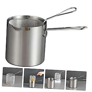 Zerodeko 2 Sets mini fryer deep fryer pot Stockpot with Basket round frying pot with basket onion rings fry basket kitchen mini griddle Food Fried Basket insulation skimmer Stainless steel