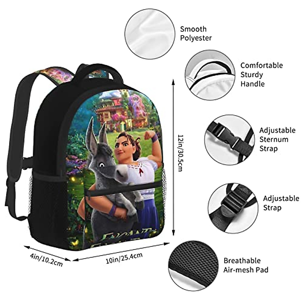 Backpack Encanto Anime Cartoon Backpack 12 Inch Small Bookbags Casual Travel Sandwich Multipurpose Daypack Backpacks For Youth Bags, Black