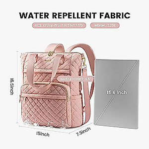 LOVEVOOK Laptop Backpack for Women 15.6 inch,Diamond Quilted Convertible Backpack Tote Laptop Computer Work Bag,Cute Womens Travel Backpack Purse College Teacher Carry on Back pack with USB Port,Pink