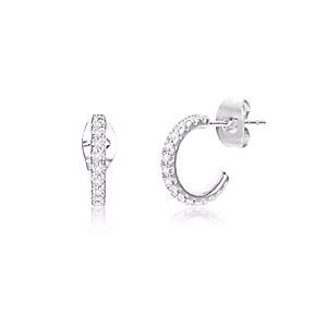 Lancharmed Small Open Hoop Earrings for Women | Hypoallergenic Sterling Silver Post Hoops Earring Second Hole Stone Hoops CZ HOOPS