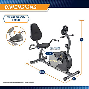 Marcy Magnetic Recumbent Bike with Adjustable Resistance and Transport Wheels NS-716R, 11.00 x 22.00 x 31.00"