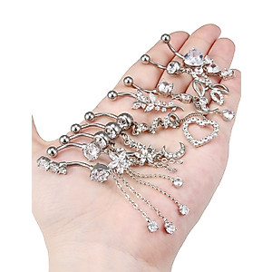 Goerhsjie 9pcs Surgical Stainless Steel Belly Button Ring, 14G 1.6mm x 3/8inch, for Women