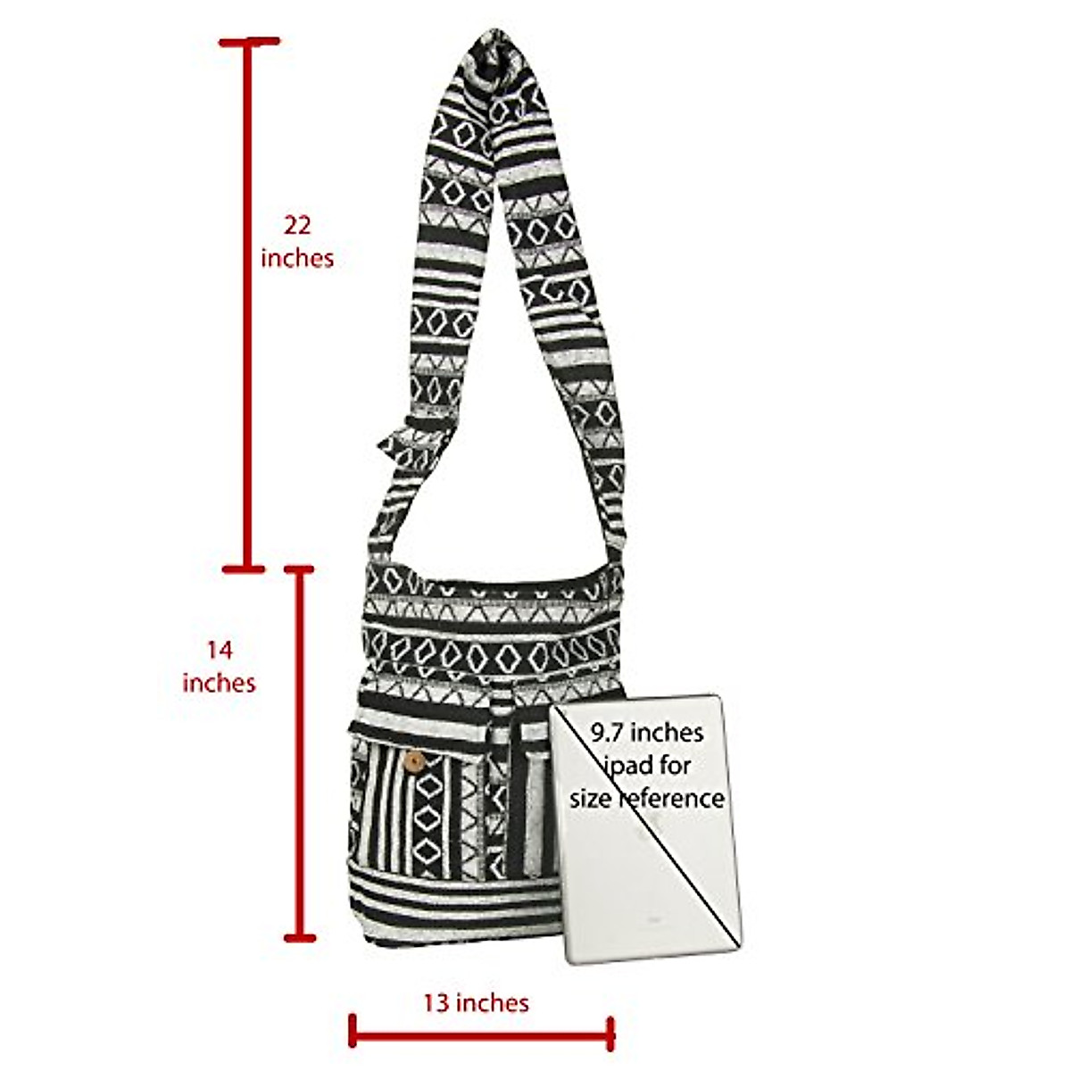 Tribe Azure Aztec Black White Woven Handmade Crossbody Hobo Women Shoulder Bag Sling Casual Large