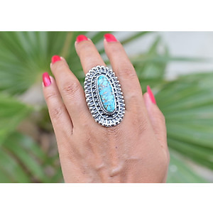 Rekha Gems Blue Copper Turquoise Ring, 925 Sterling Silver Ring, Vintage Ring , Handmade Ring, Birthday Gift, Blue Stone Ring, Boho and Hippie, Ring, Turquoise Ring, Turquoise Jewelry- BTQ-09 (9.50 US)