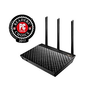 ASUS Dual-band 3x3 AC1750 Wifi 4-port Gigabit Router with speeds up to 1750Mbps & AiRadar to strengthens Wireless Connections via High-powered Amplification Beam-forming - 2x USB 2.0 Ports (RT-AC66U)