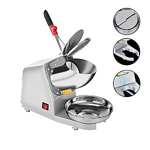 Yahpetes Electric Shaved Ice Machine 1Pcs Electric Dual Blades Ice Crusher Shaver Snow Cone Maker Machine 187lbs/hr for Home and Commercial Use (Sliver)
