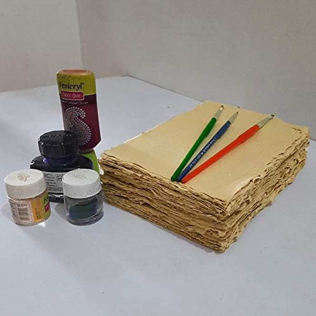 Deckle Papers Handmade Cotton Khdai Paper for Watercolor, Writers, Card Stock Invitations, Crafts -Thick 150 GSM Size-A7 Pack of-50-Brown