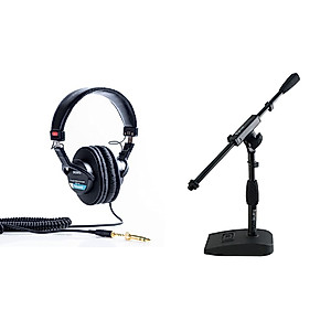 Sony MDR7506 Professional Large Diaphragm Headphone and Gator Frameworks Short Weighted Base Microphone Stand Bundle